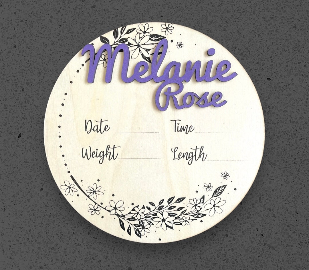 New Baby Newborn Announcement Sign Floral Pattern Height & Weight Stats ...