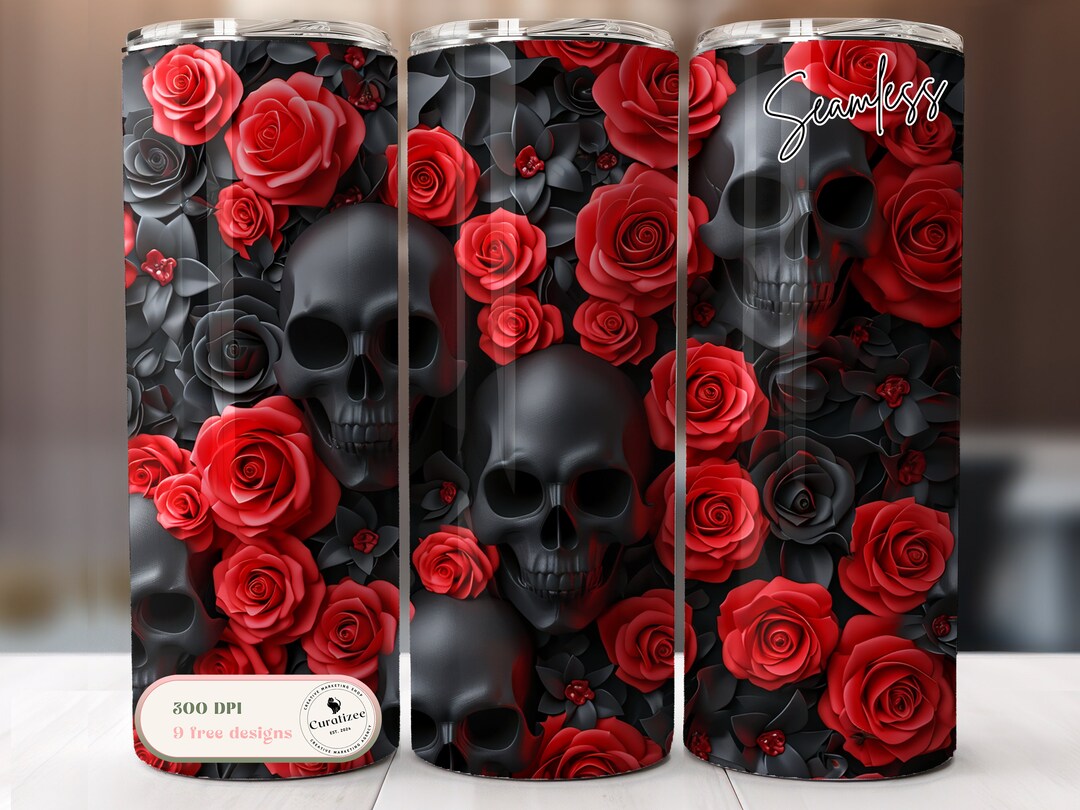 Gothic Skulls and Roses 20oz Tumbler Wrap, Dark Floral Travel Drinkware, Unique Tumbler ...