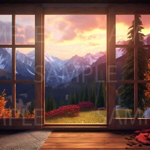 Dramatic Curtain Window Mountain Sunset View Zoom Virtual - Etsy