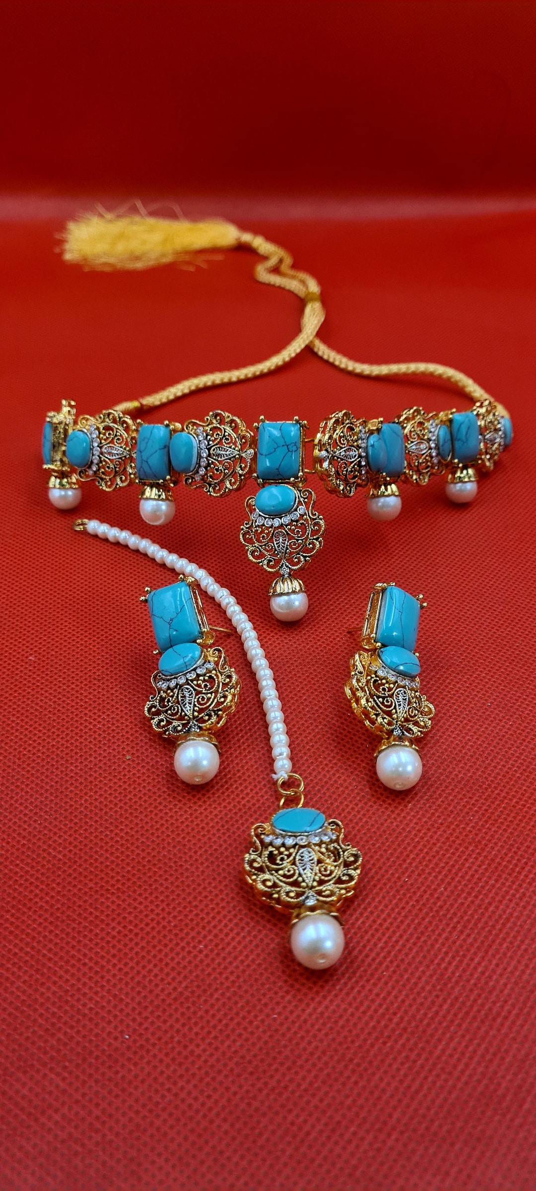 Light Blue Feroza Stones Chokar Set. for All Events Including Weekends ...