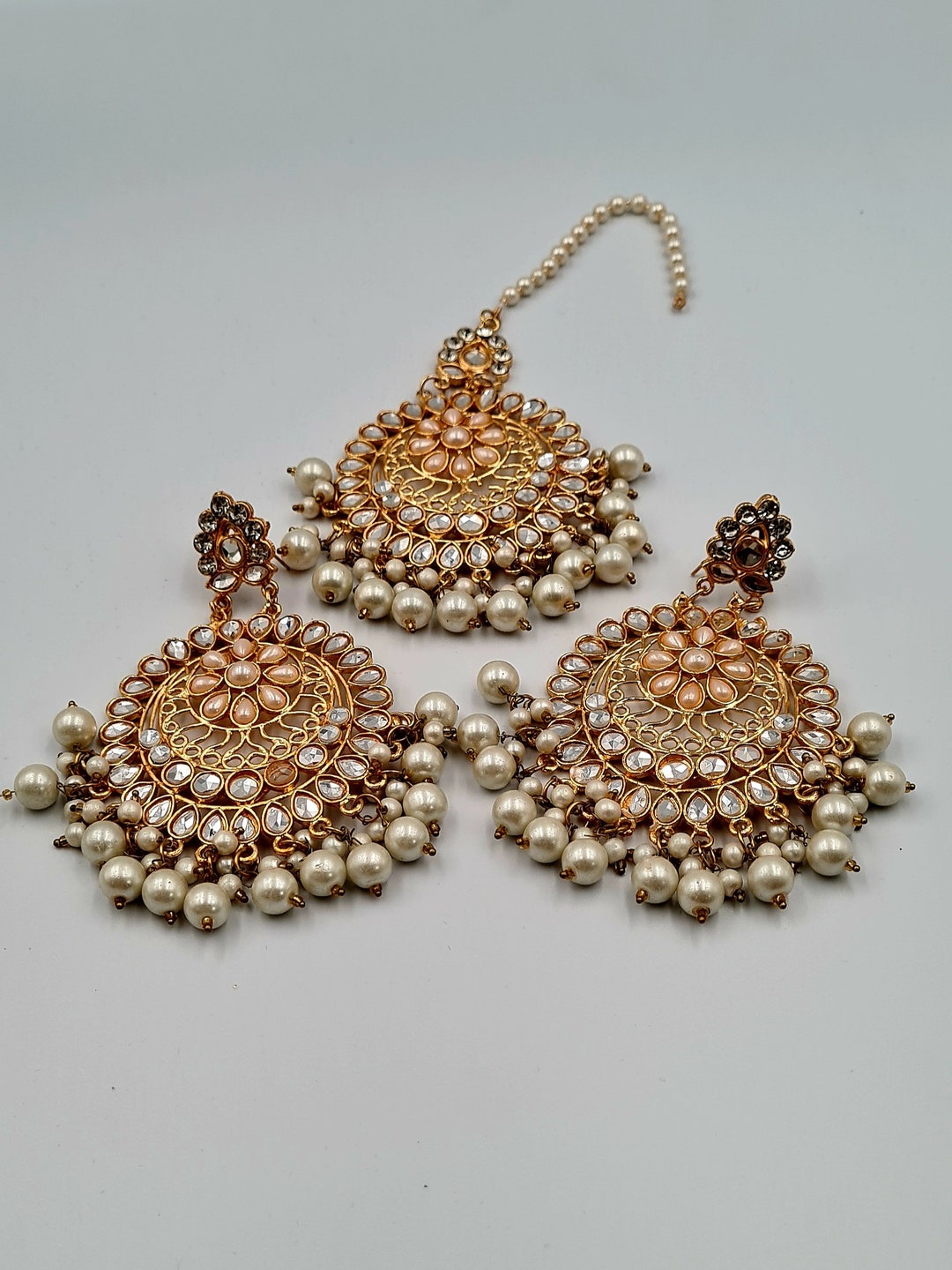 Tikka Set Hand Bali Style. With Golden and off White Pearls. - Etsy