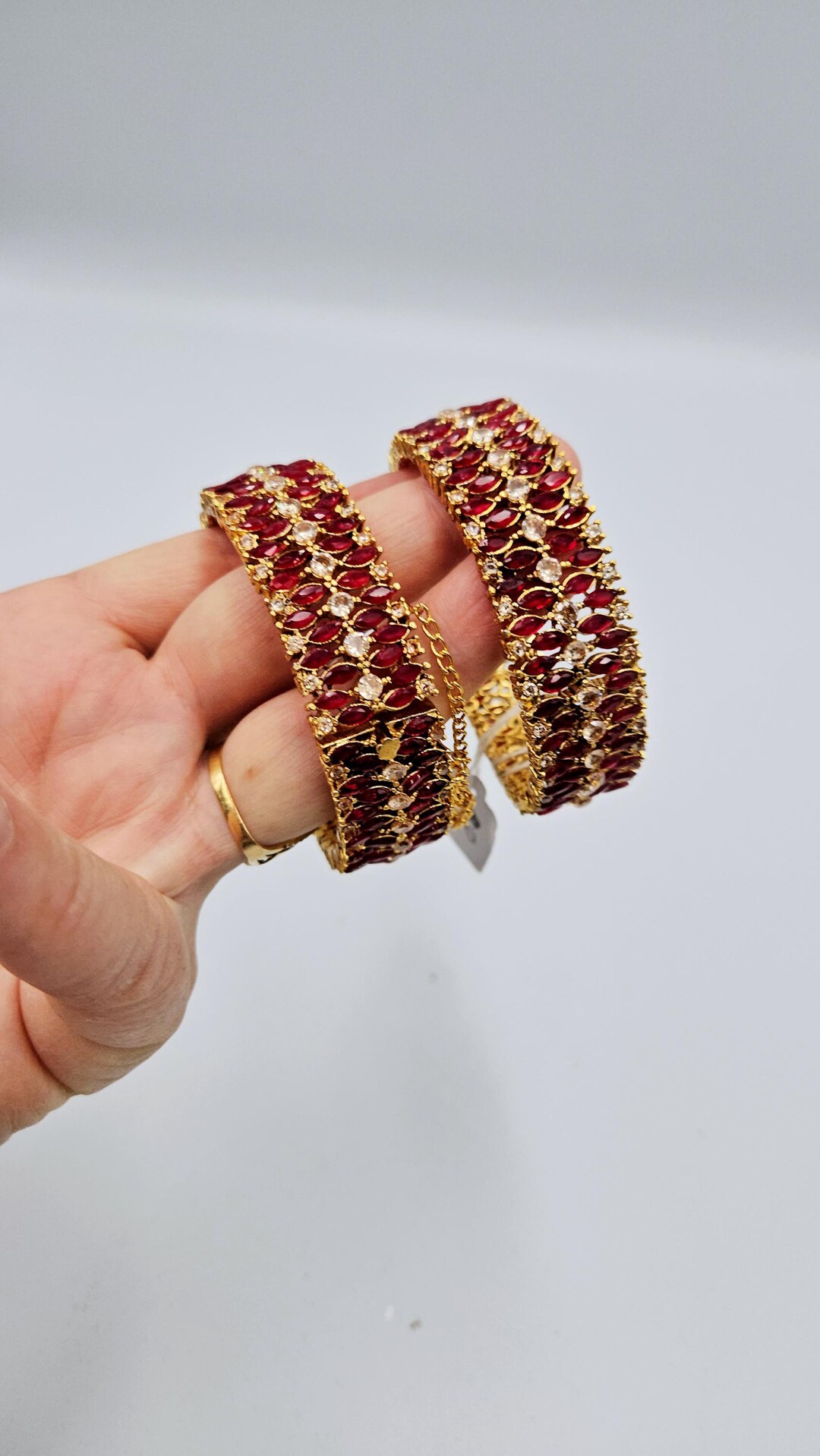 Gold Plated Red Ruby Stone Bangles Kafas. Openable and Adjustable ...