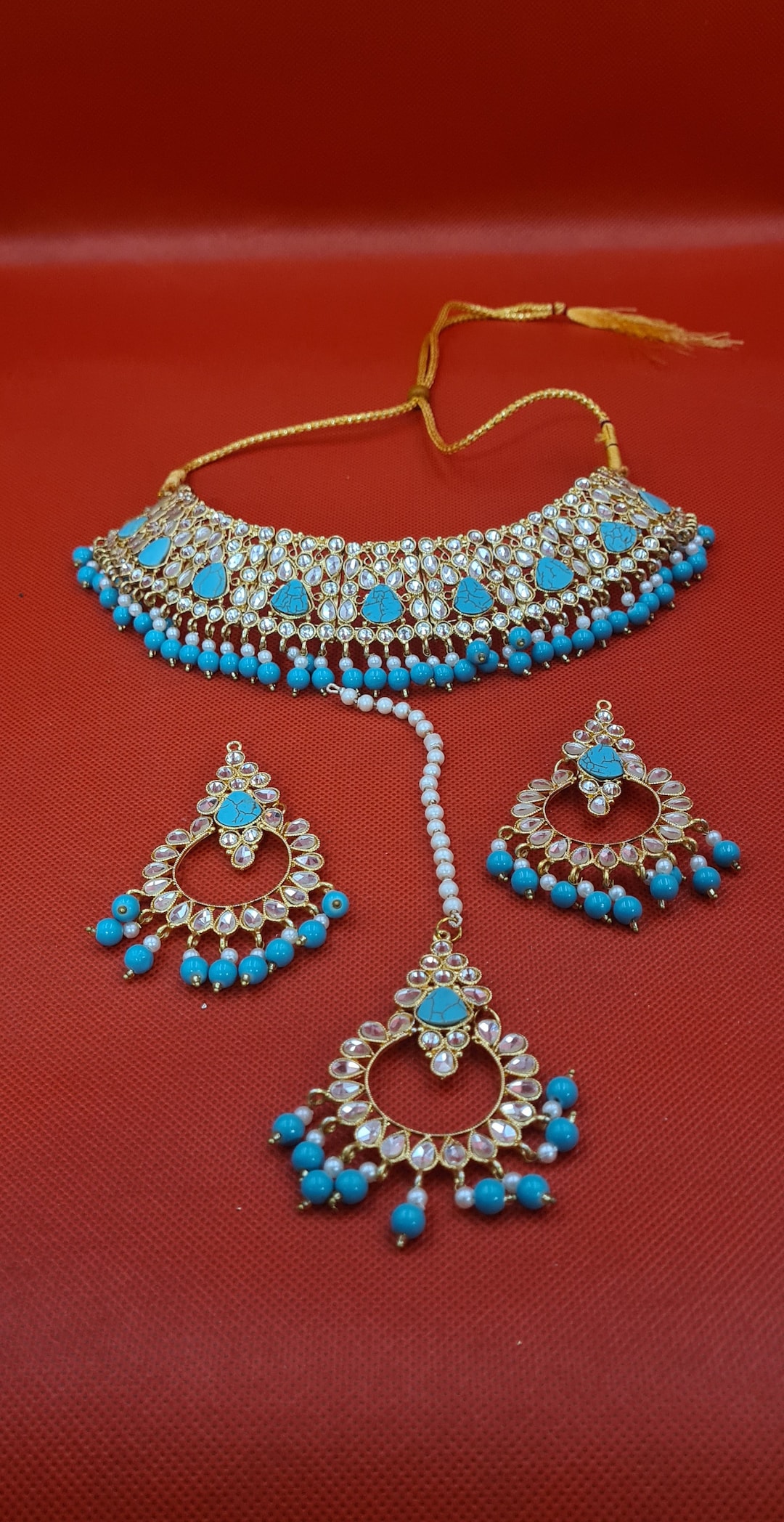 Necklace Set Feroza Stones Light Blue Pakistani Indian .stone Jewellery ...