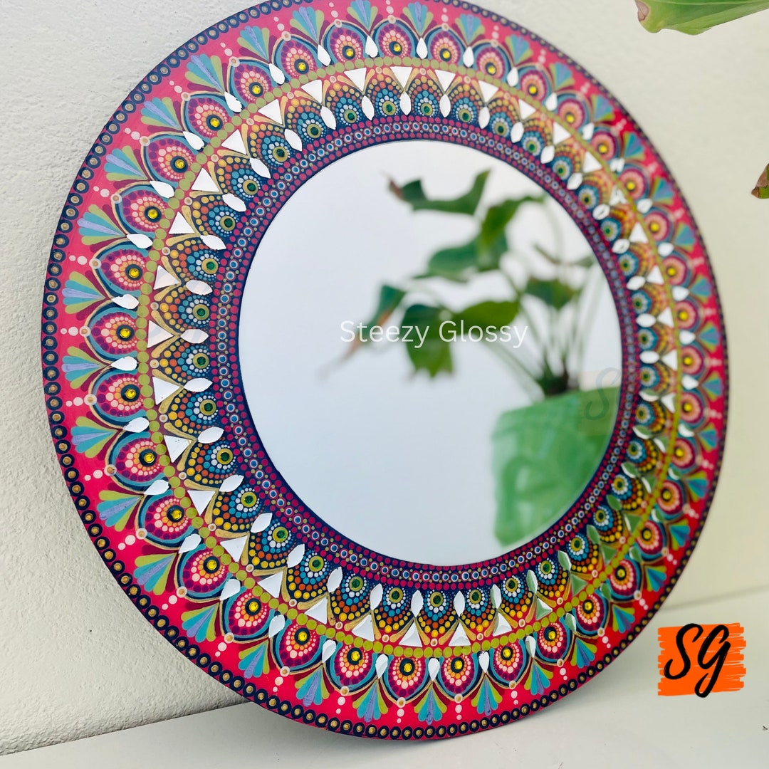 14 Inch Face Mirror Wall Art | 8 Inch Glass Mirror | Home Decor Item | Wall Hanging | Steezy ...