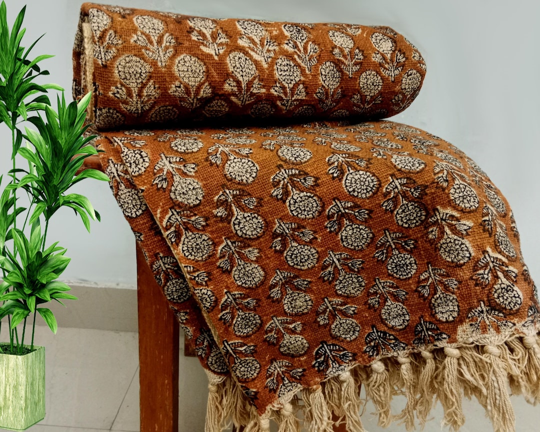 Premium Handmade Sofa Throw, Hand Block Print Soft Cotton Blanket Room ...