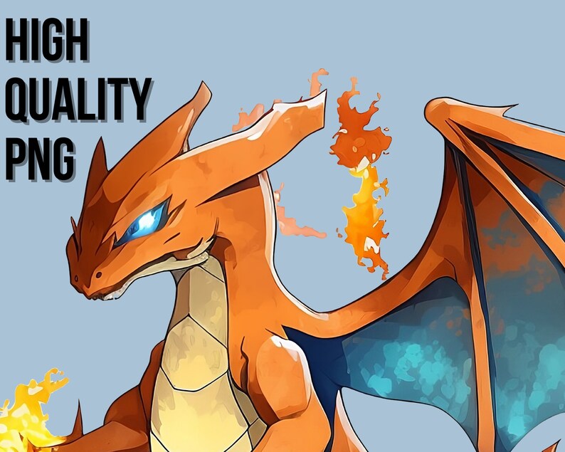 Charizard Watercolor Digital Art Print - PNG Di Alta Qualità Con Sfondo ...