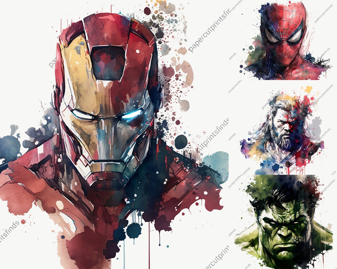 Marvel Superheroes Watercolor Art Print Bundle (spiderman, Ironman ...