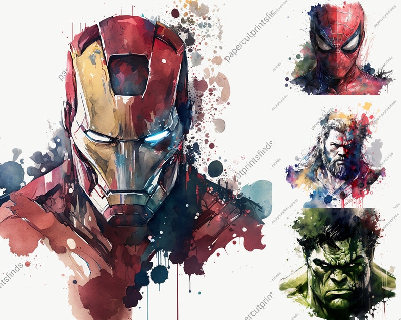 Marvel Superheroes Watercolor Art Print Bundle (spiderman, Ironman ...