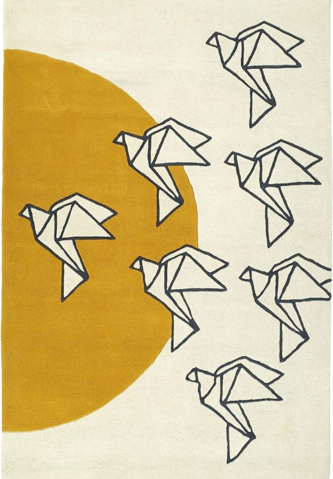 Origami Sun With Flying Bird Hand-tufted 100% Wool Anti Skid Area Rug ...