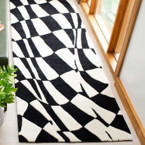 Chess Board Smudge Black and White Modern Hand Tufted Designer 100% ...