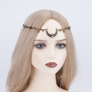 Gothic Moon Forehead Chain, Black Crystal Silver Head Jewelry for Her ...