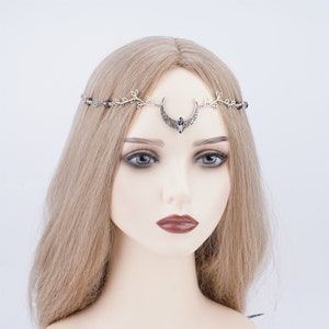 Gothic Moon Forehead Chain, Black Crystal Silver Head Jewelry for Her ...