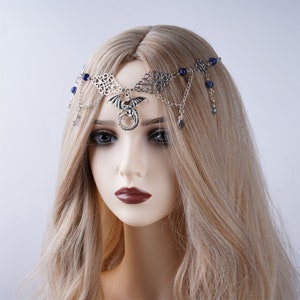 Silver Gothic Gragon Witch Crystal Tiara for Women, Pagan Silver Chain ...