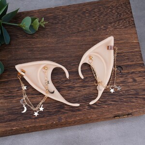 Elf Ears Cuff With Moon Star Chain Gothic Witch Wrap Earrings Fairy Ear ...