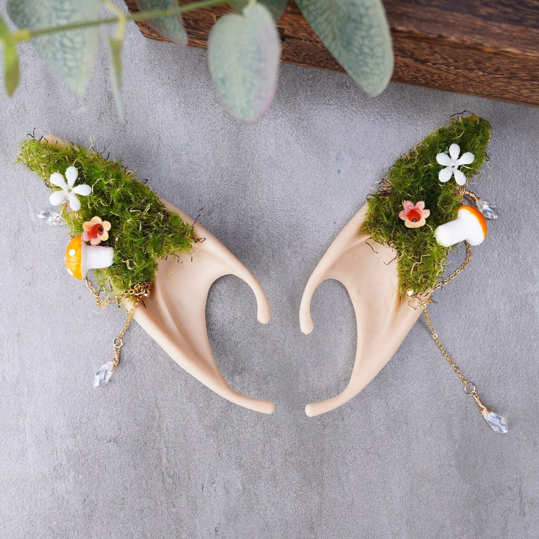 Mushroom Elf Ears Cuff With Chain For Masquerade Fairy Earrings