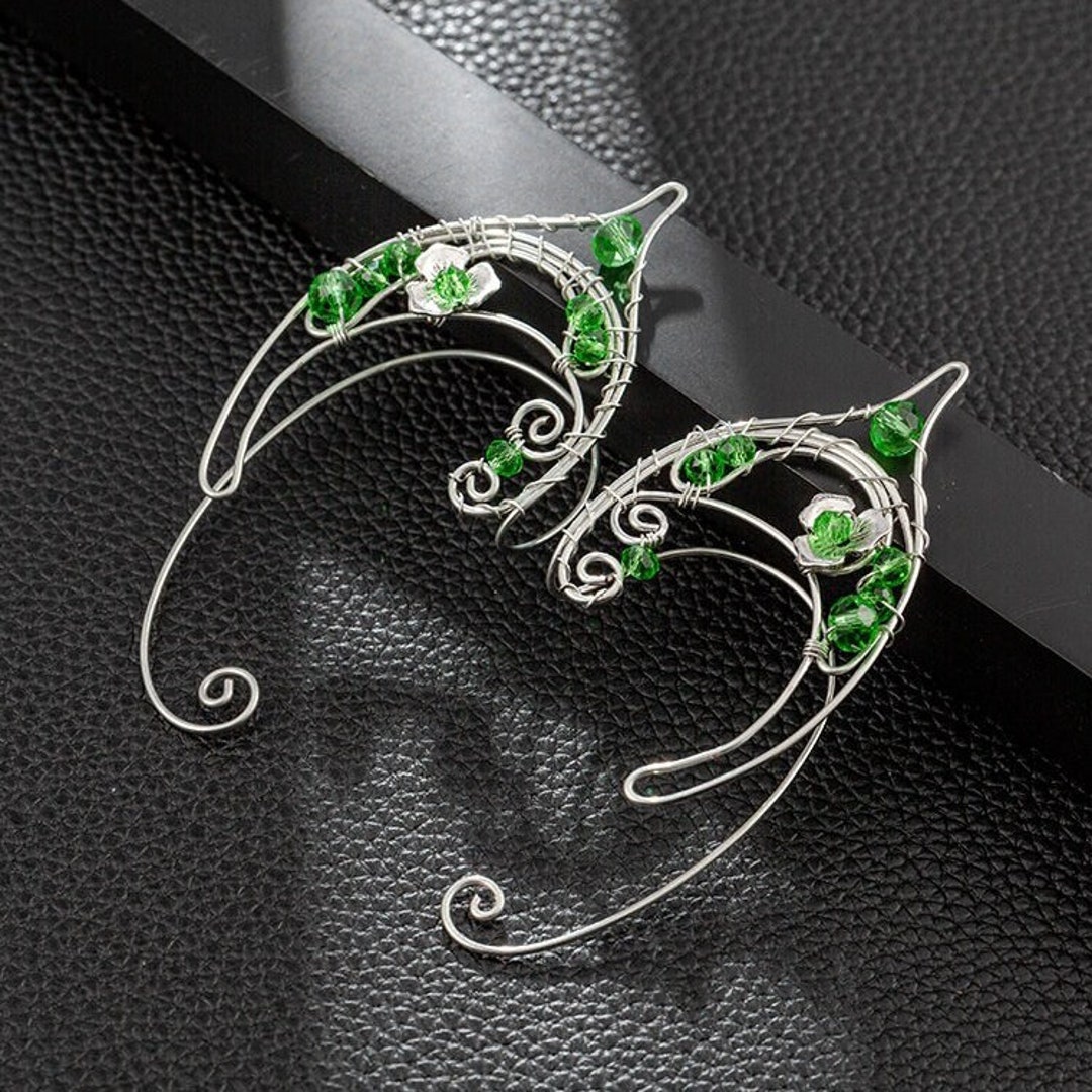Elf Ear Cuff Silver Ear Cuff Vintage Dainty Cuff Beaded Ear Cuff Ring ...