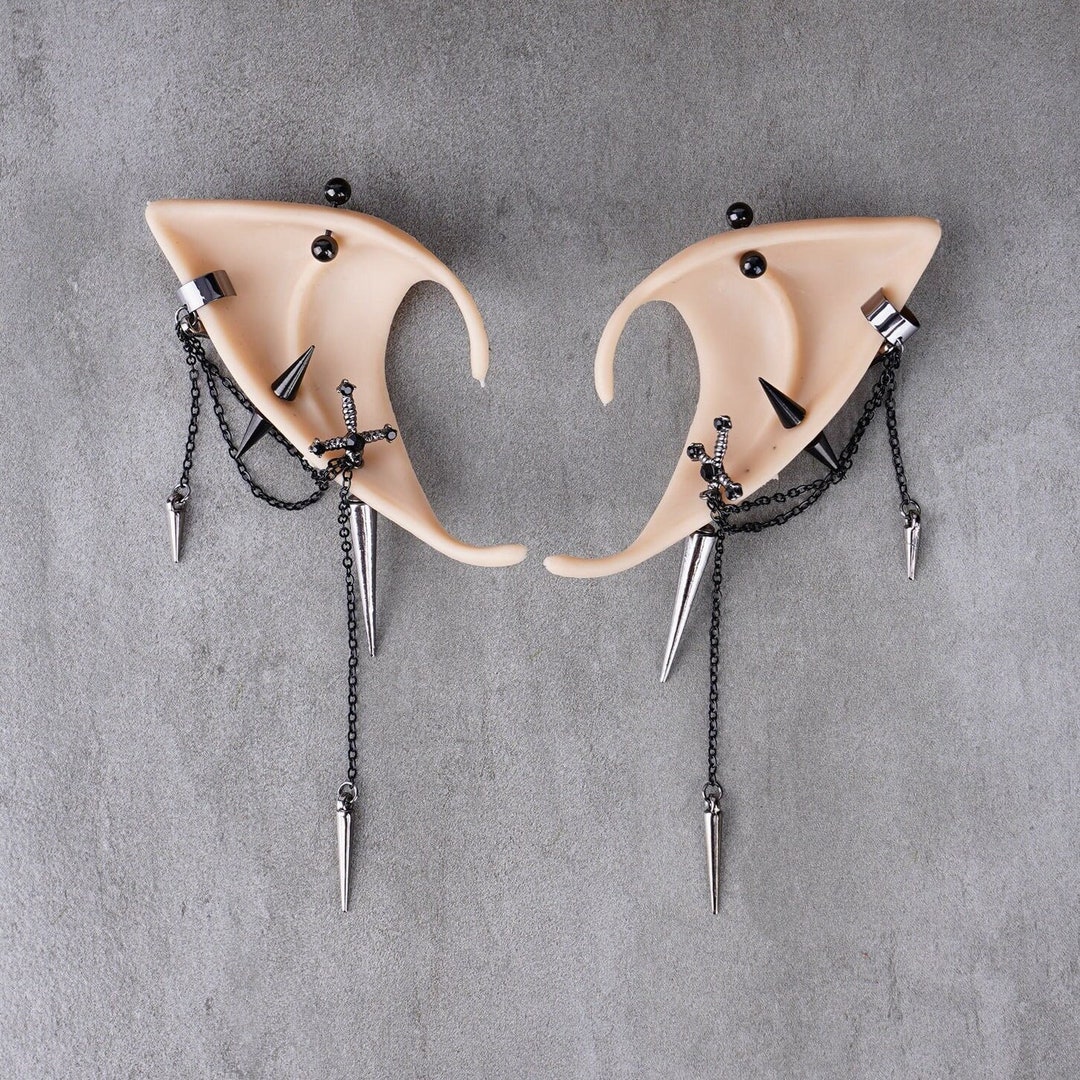 Gothic Elf Ears Cuff for Masquerade Women Dagger Drop Chain Witch Wrap ...