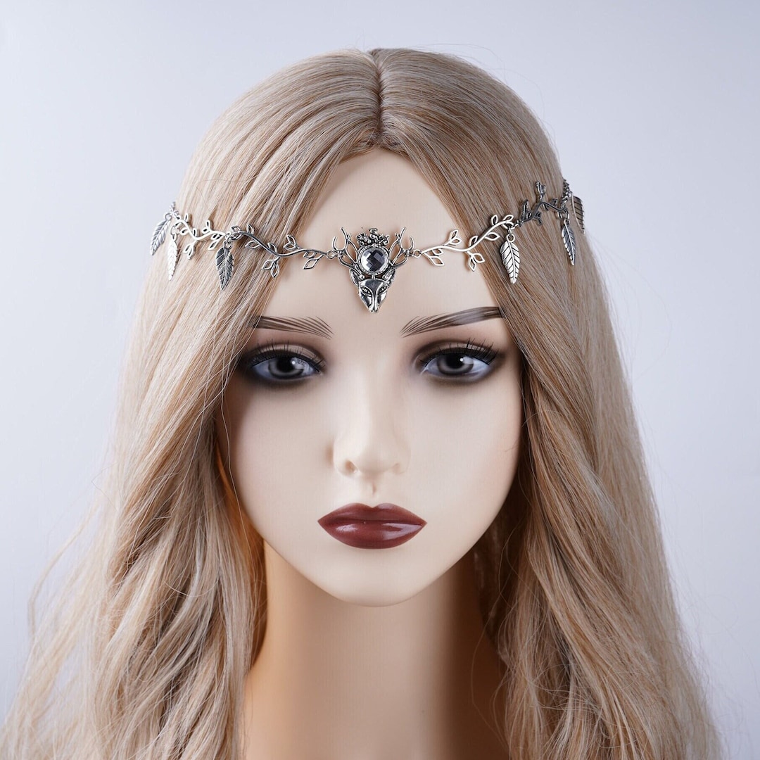 Silver Deer Forehead Jewelry Leaf Fairy Head Chain for Women - Etsy