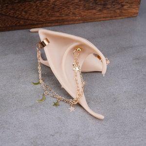 Elf Ears Cuff With Moon Star Chain Gothic Witch Wrap Earrings Fairy Ear ...