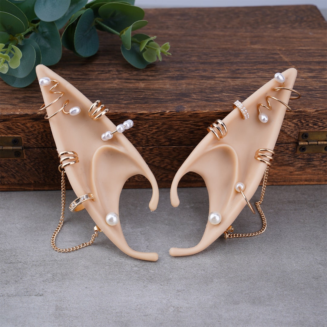 Pearl Elf Ear Cuff, Gold Chain Wrap Earrings, Dainty Fairy Ear Pin Soft ...