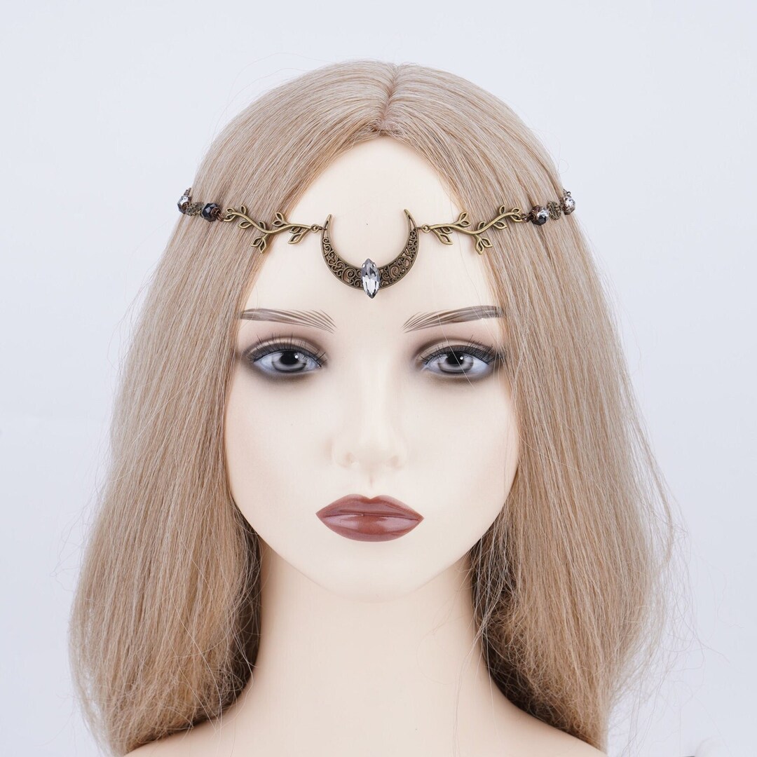 Gothic Moon Forehead Jewelry, Crystal Head Chain for Women Boho Bridal ...