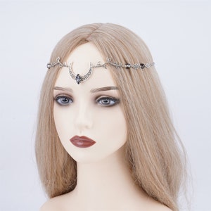 Gothic Moon Forehead Chain, Black Crystal Silver Head Jewelry for Her ...