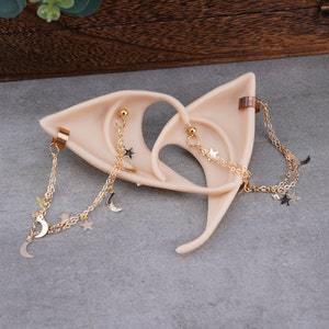 Elf Ears Cuff With Moon Star Chain Gothic Witch Wrap Earrings Fairy Ear ...