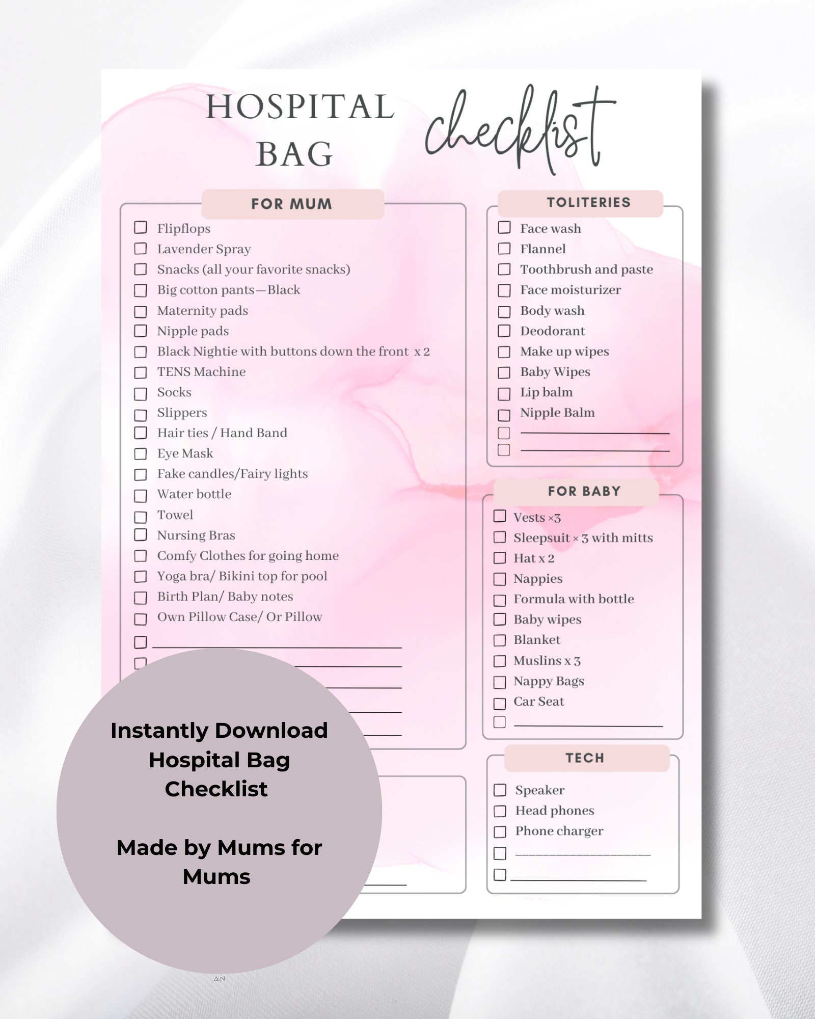 The Best Hospital Bag/birthing Bag Printable Instant Downloadable Check ...