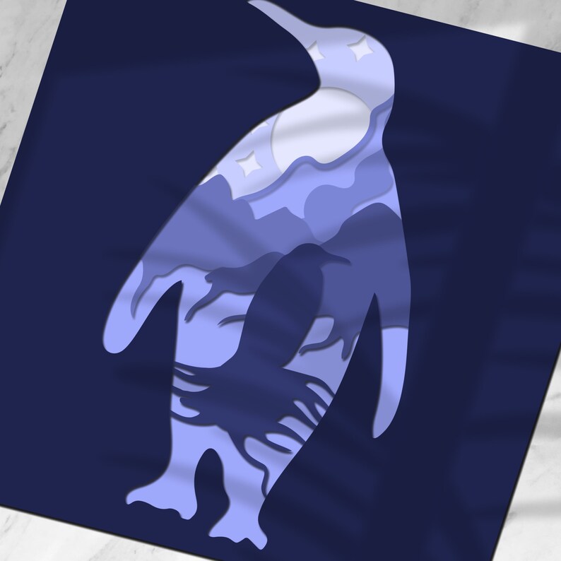 Penguin Shadow Box Svg 3d Penguin Svg Penguin Papercraft - Etsy