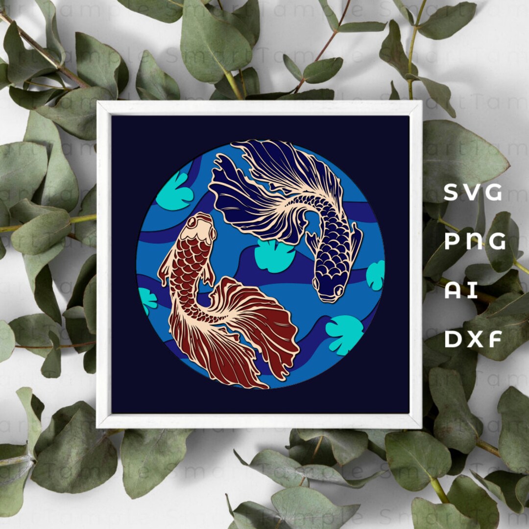 Koi Fish Shadow Box Svg, Layered Fish Svg, 3d Fish Svg, Asian Shadow ...