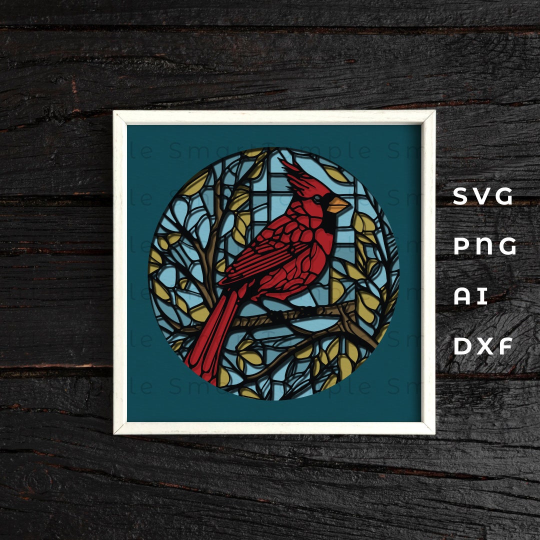 Cardinal Stained Glass Shadow Box Svg, Mosaic Cardinal, Layered ...