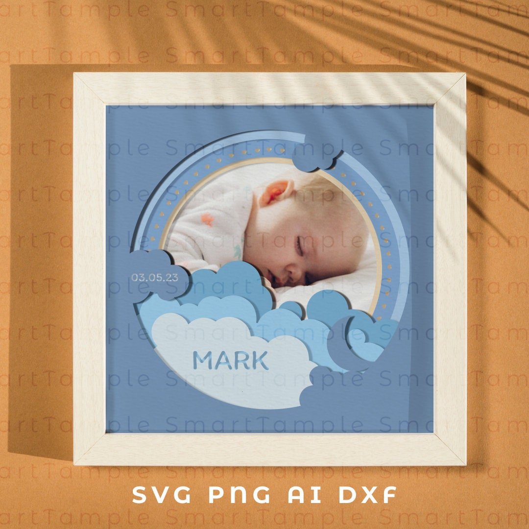 Cloud Baby Shower Shadow Box Svg, 3d Cloudy Sky Shadow Box, Moon and ...