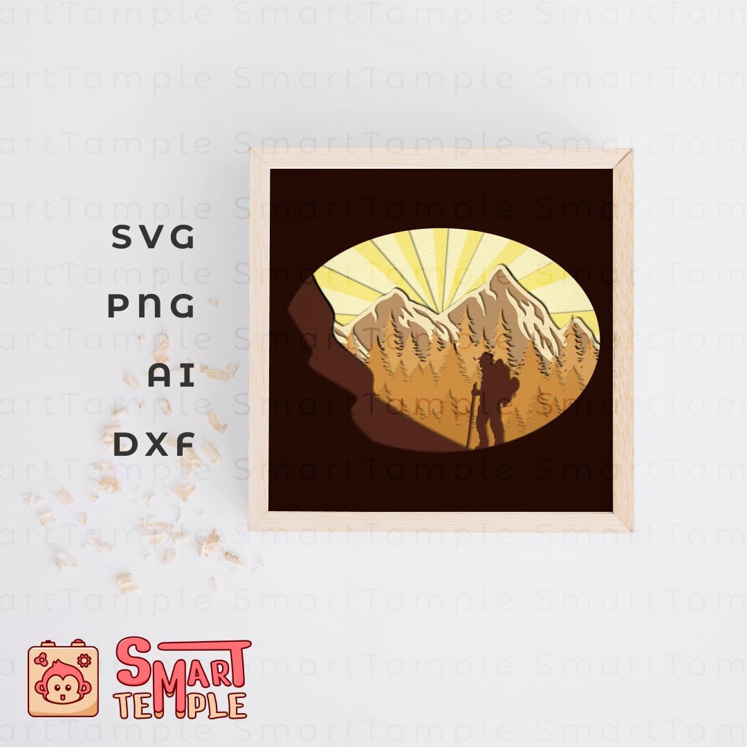 Hiker Shadow Box Svg, Mountain Hiking Svg, Mountain Shadowbox Svg ...