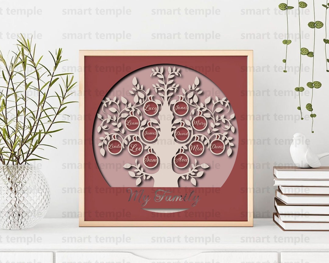 Layered Family Tree, 3D Family Tree Shadowbox SVG, Family Tree Shadow ...