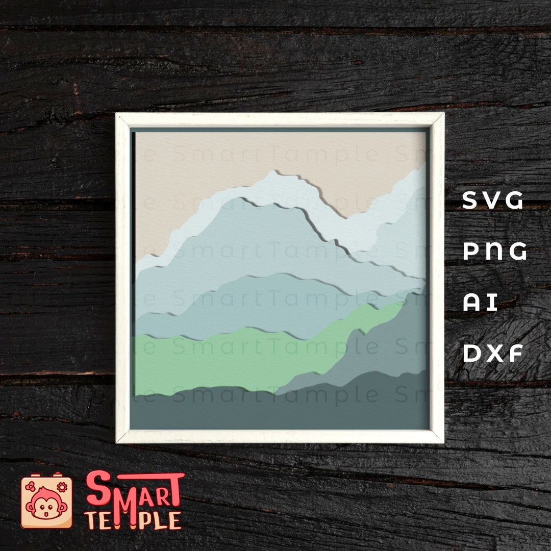 Landscape Shadow Box Svg, Mountains Shadow Box Svg, Mountains Layered ...