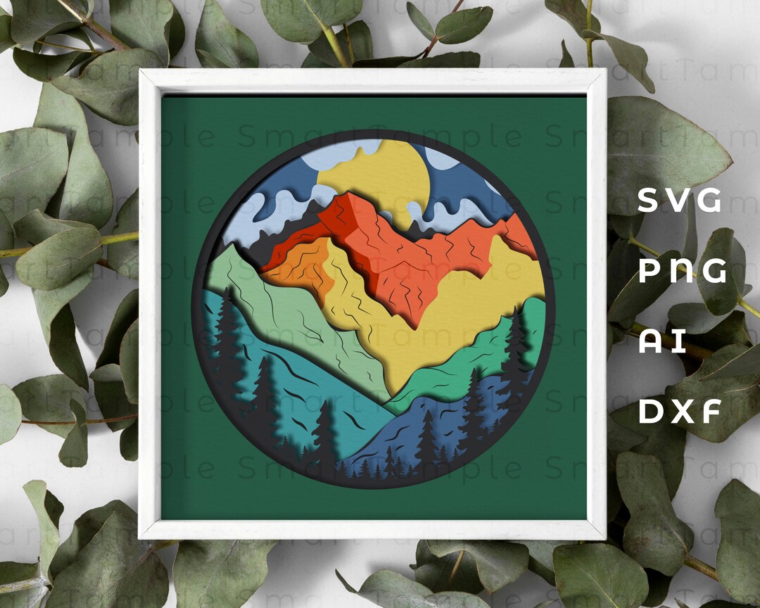 Mountain Shadow Box Svg, Mountain Cut File, 3d Mountain Shadow Box Svg ...