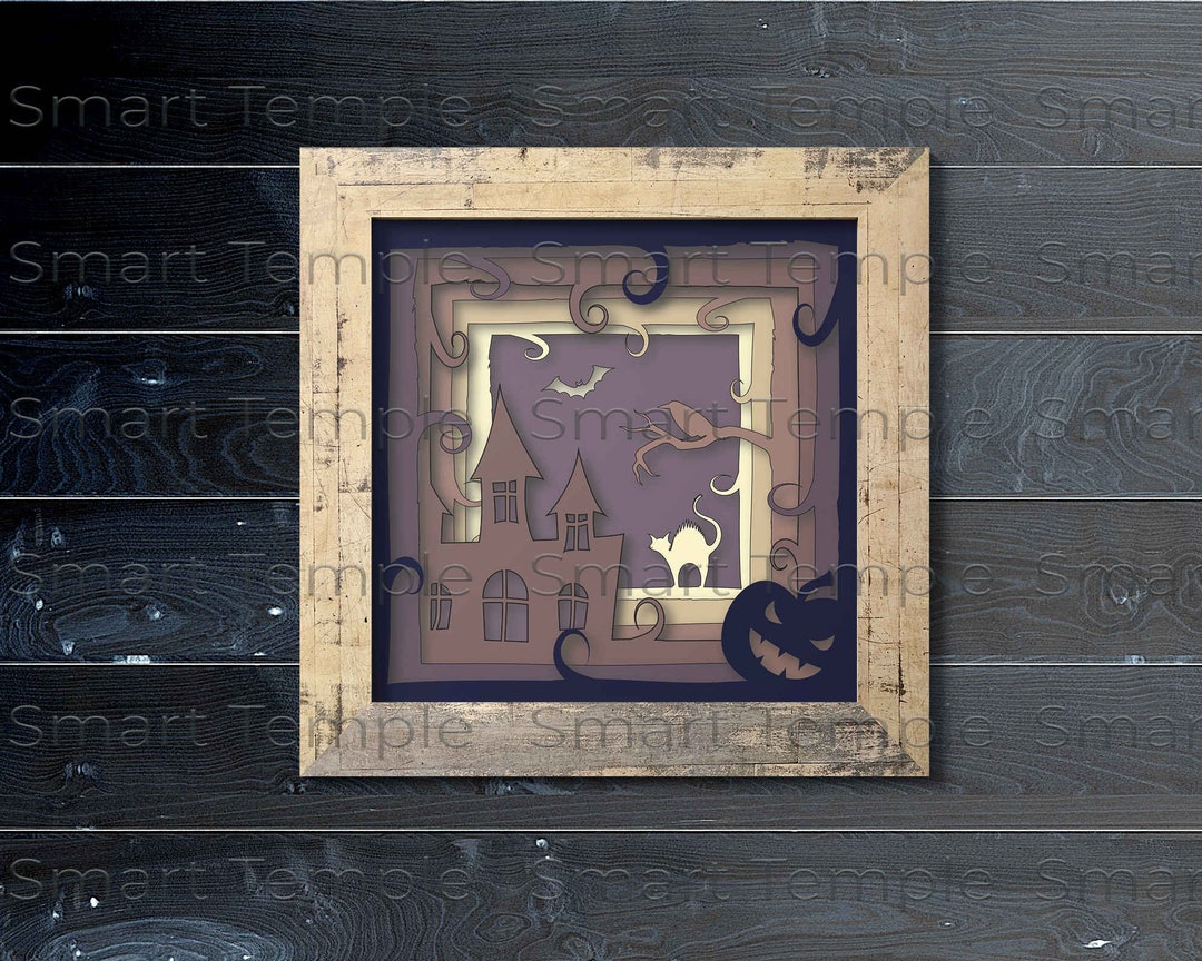 Haunted House Shadow Box SVG Halloween Shadow Box SVG - Etsy