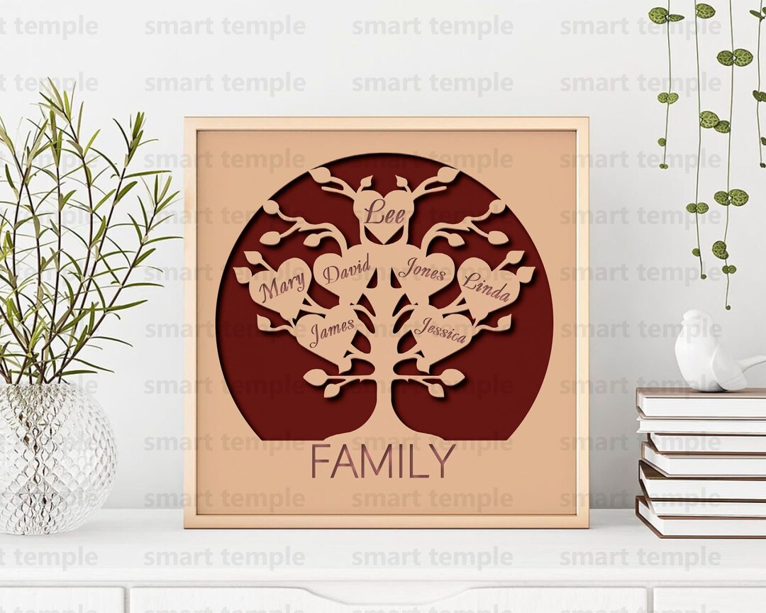 Family Tree Shadow Box Svg, Family Tree Laser Cut Svg File, 3d Family ...