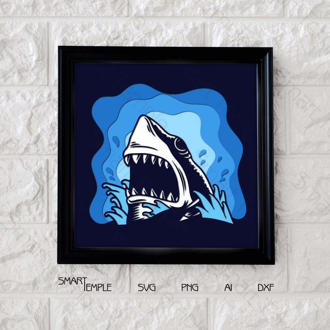 Shark Shadowbox Svg, Shark Layered Svg, Shark Laser Cut File, Shark ...