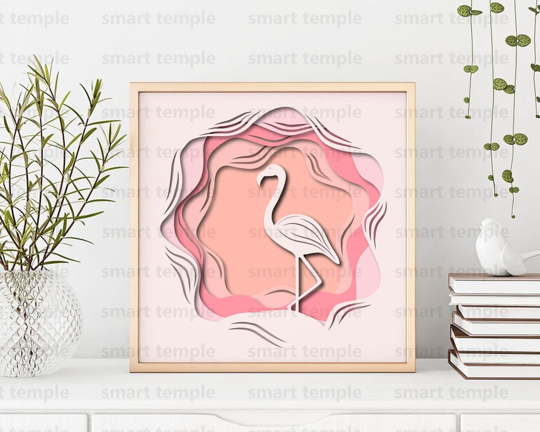 Flamingo Shadow Box, 3D Flamingo Svg, 3D Layered Bird, 3D Bird Svg ...