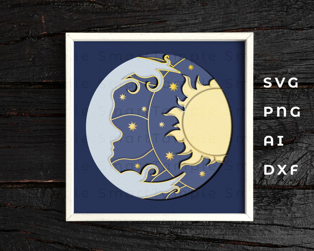 Sun and Moon Shadow Box, Celestial Shadow Box Svg, Layered Moon ...