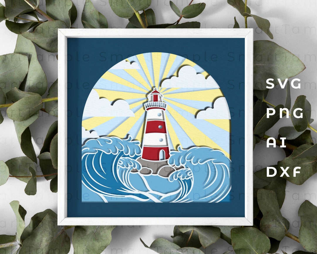 Ocean Waves Shadow Box SVG, Lighthouse Wave SVG, Lighthouse Paper Cut ...