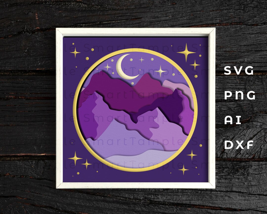 3D Mountain Shadow Box Svg, Mountain Shadow Box Svg, Mountain Cut File ...