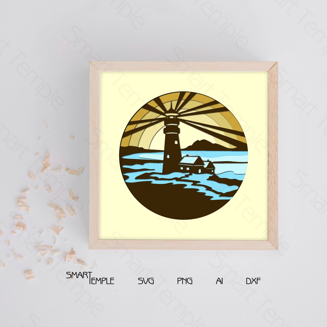 Lighthouse Shadow Box Svg, Lighthouse Layered Svg, 3d Lighthouse Svg ...