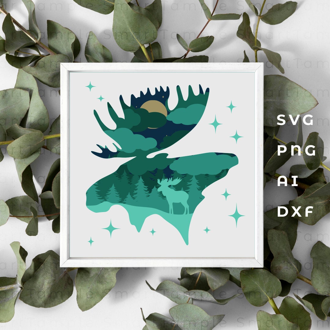 Elk Shadow Box, Elk Multilayer SVG, Elk Cut File, Elk Plywood Cutting ...