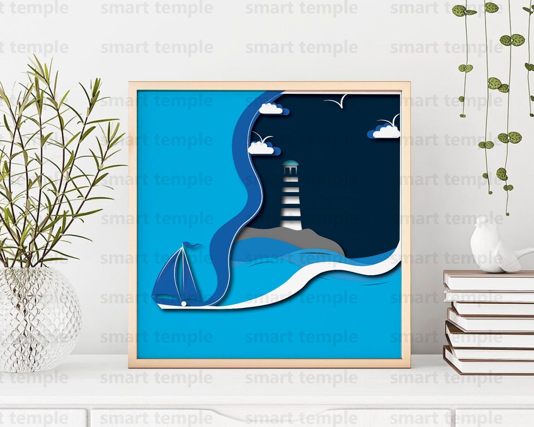 Lighthouse Shadow Box Svg, Lighthouse Cardstock, Lighthouse Paper Cut ...