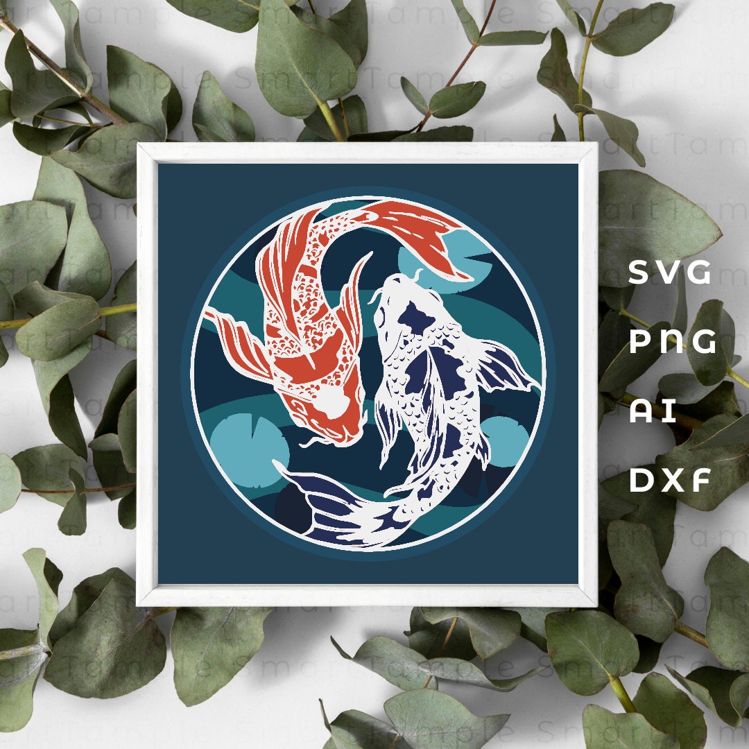 Koi Fish Layered, 3D Koi Fish Svg, Ying Yang Svg, Yin Yang Svg, Koi ...