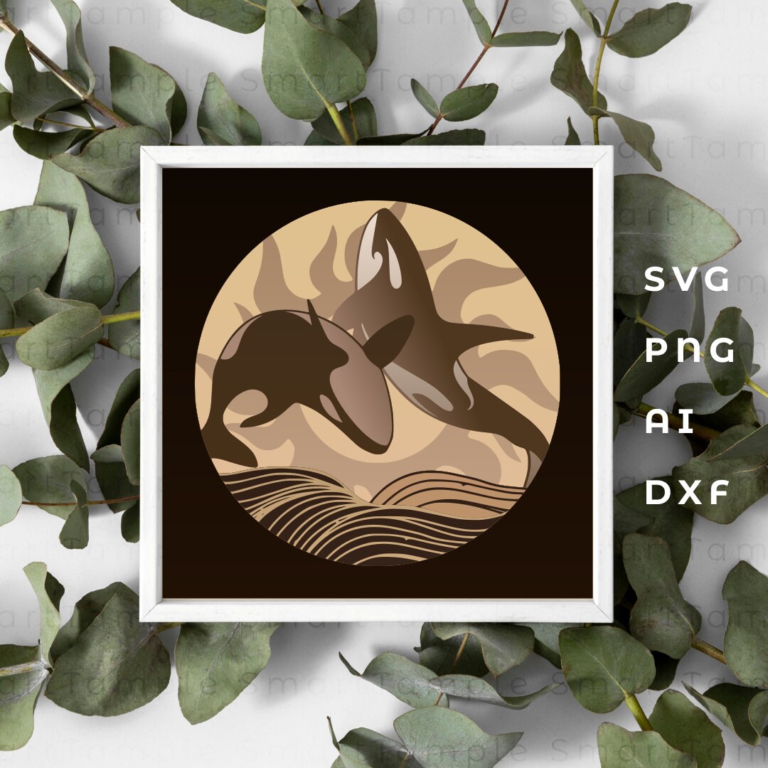 Orca Shadow Box Svg, Orca Layered Svg, Orca 3D Layer, Orca Dxf, Orca ...