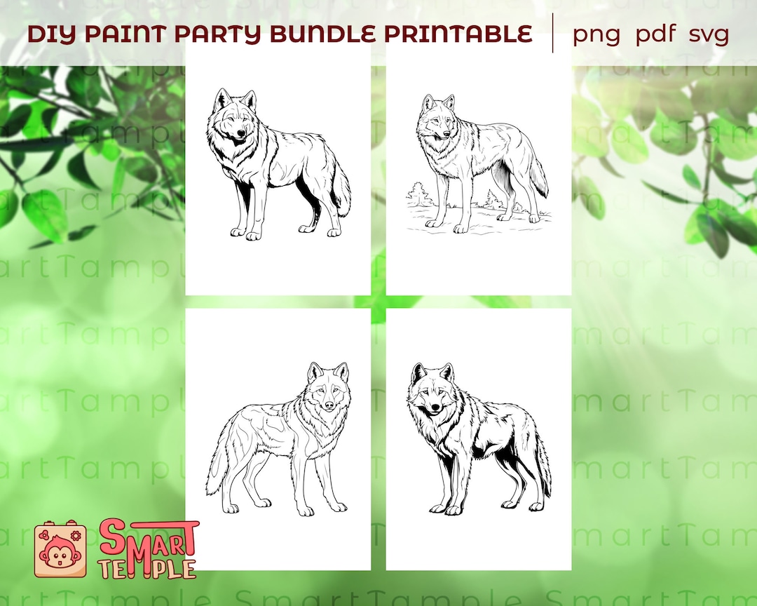 Wolf Paint Party Wolf Pre Drawn Wolf Coloring Page Wolf - Etsy