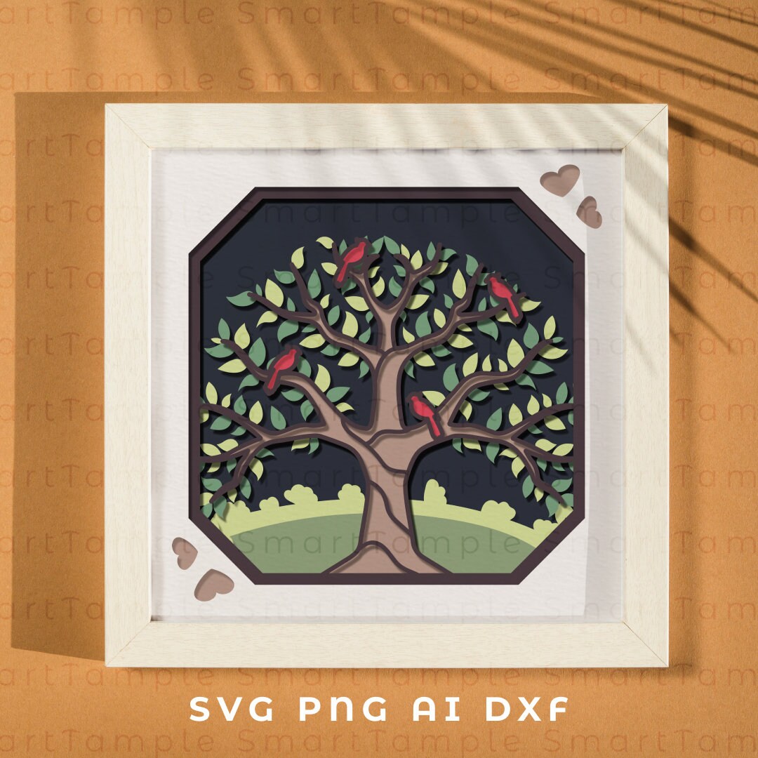 Cardinal Tree Shadow Box, Cardinal Memorial Svg, Cardinal Memorial ...